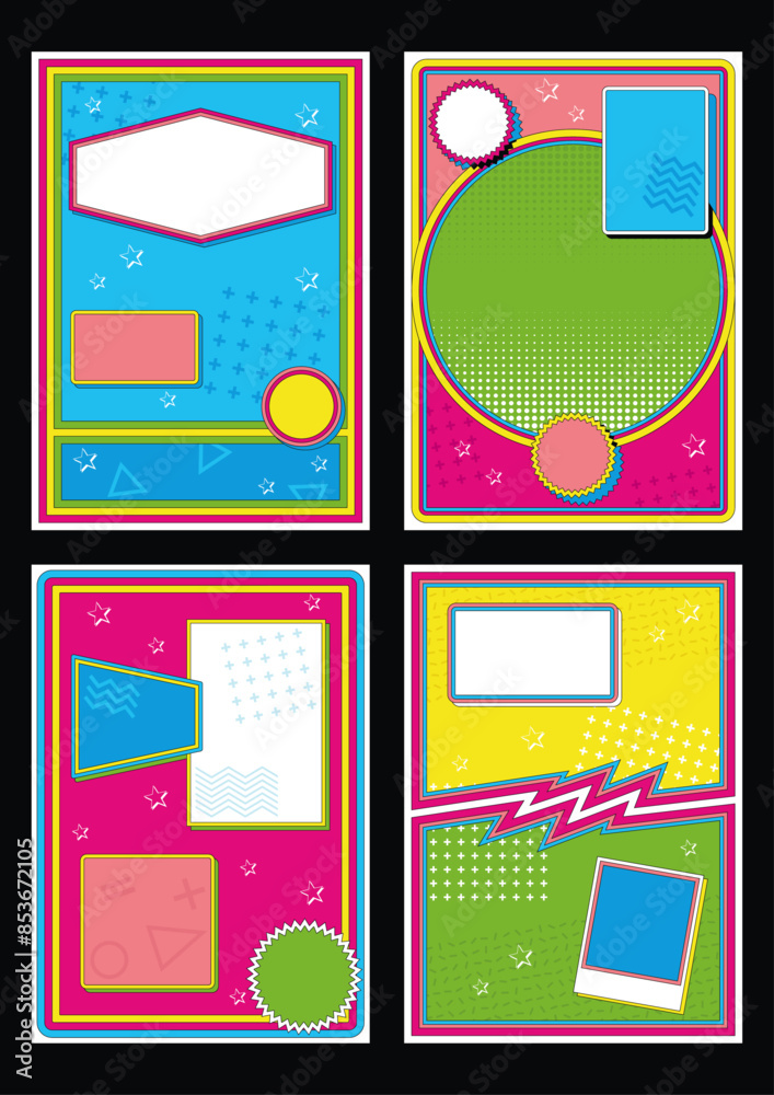 1980s - 1990s Background Set, Vintage Style Poster Templates, Colorful ...
