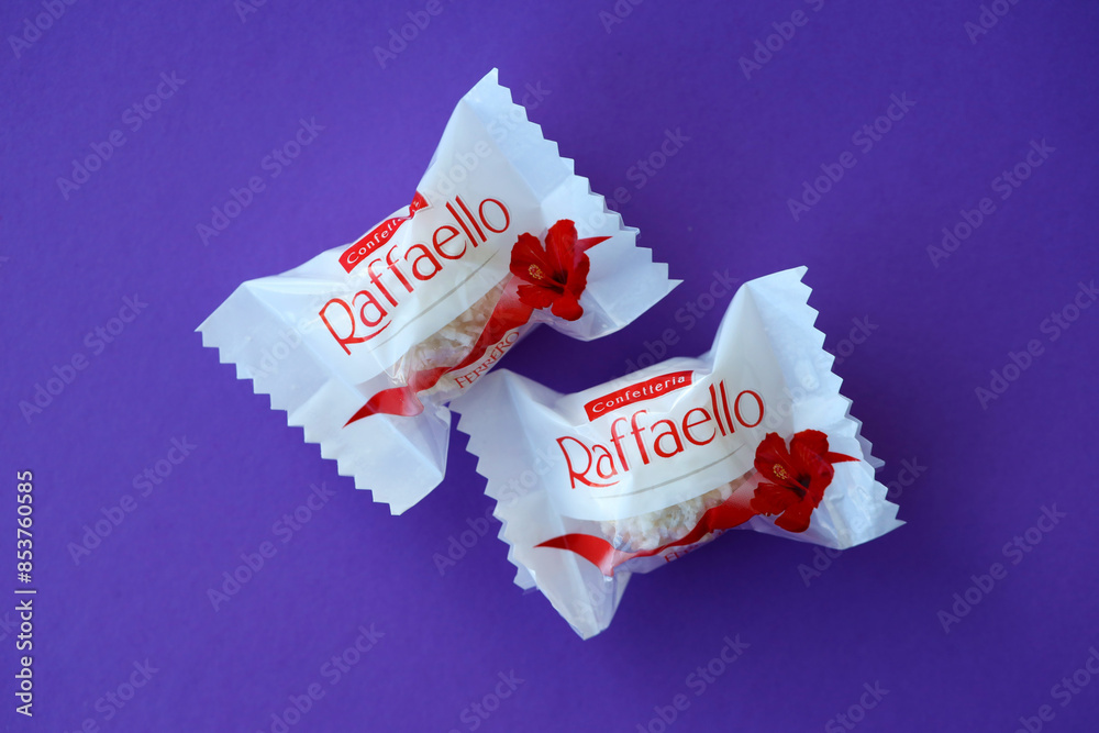 KYIV, UKRAINE - APRIL 20, 2024 Ferrero Raffaello premium sweets ...