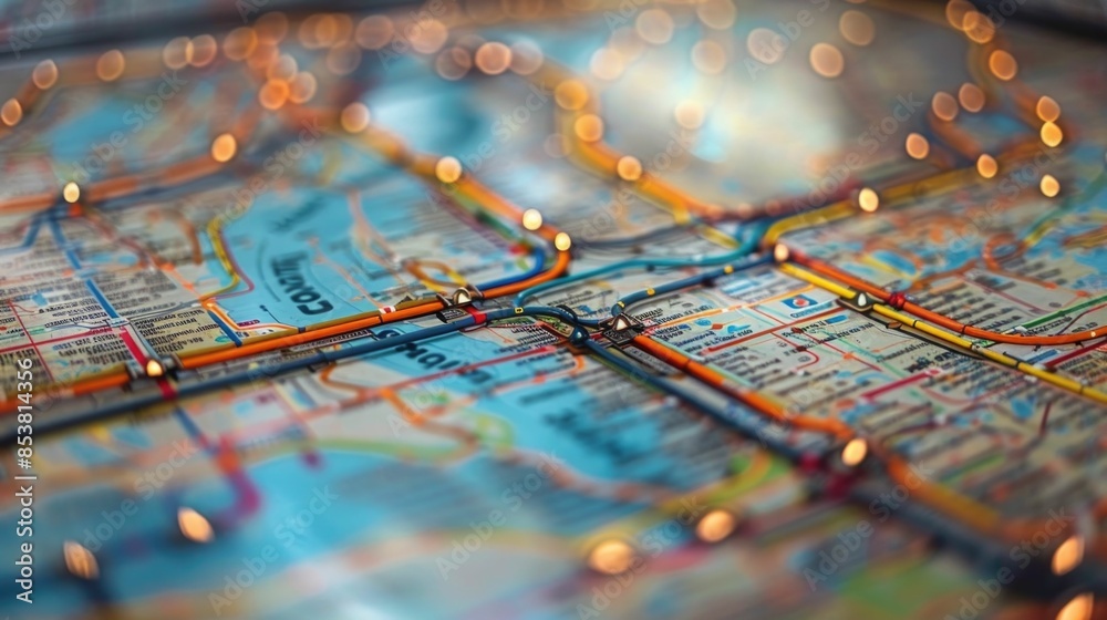 Detailed subway map with trains and stations highlighted on a digital ...