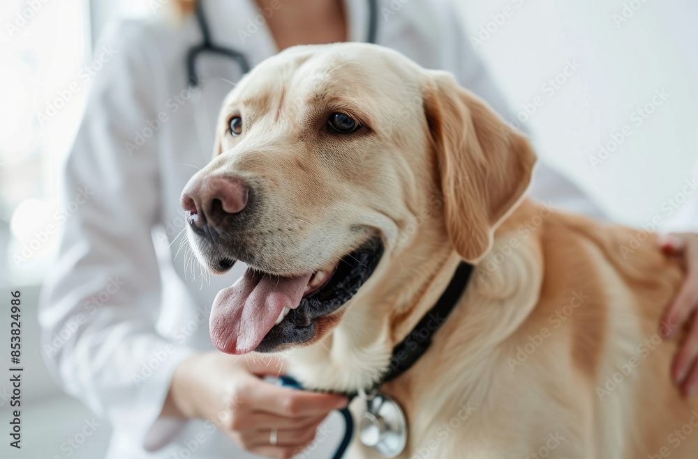 Female and male doctor wearing white coat, using stethoscope to health ...