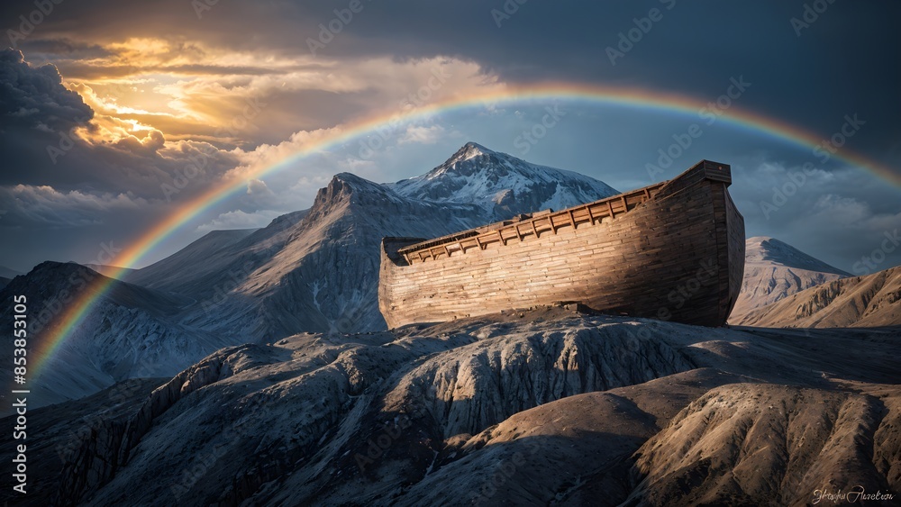 Noah's Ark Resting with Rainbow Stock Photo | Adobe Stock