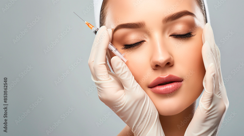 Botox injections, neurotoxin botulinum into the skin, Young women ...