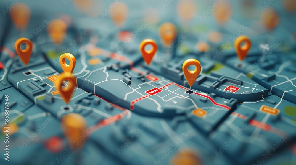 Emergency Response: A 3D vector illustration of a map with pins ...