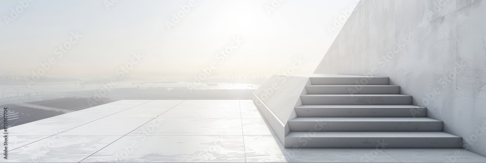 A white and grey background with the horizon line in perspective, a ...