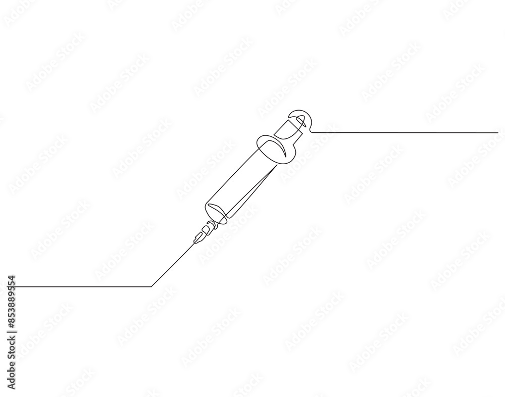 Continuous one line drawing of medical syringe. One line drawing ...