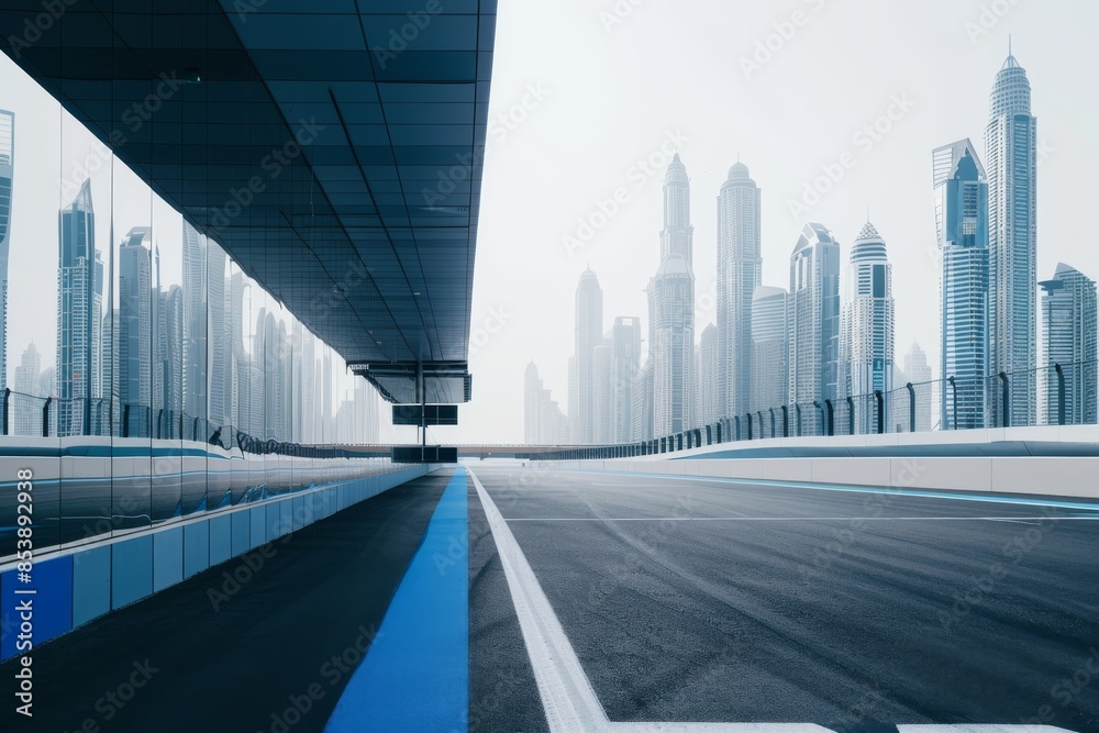 modern and minimalistic racing track with the city of dubai in ...