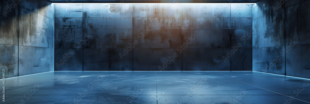 Futuristic empty room with a digital screen wall and concrete floor ...