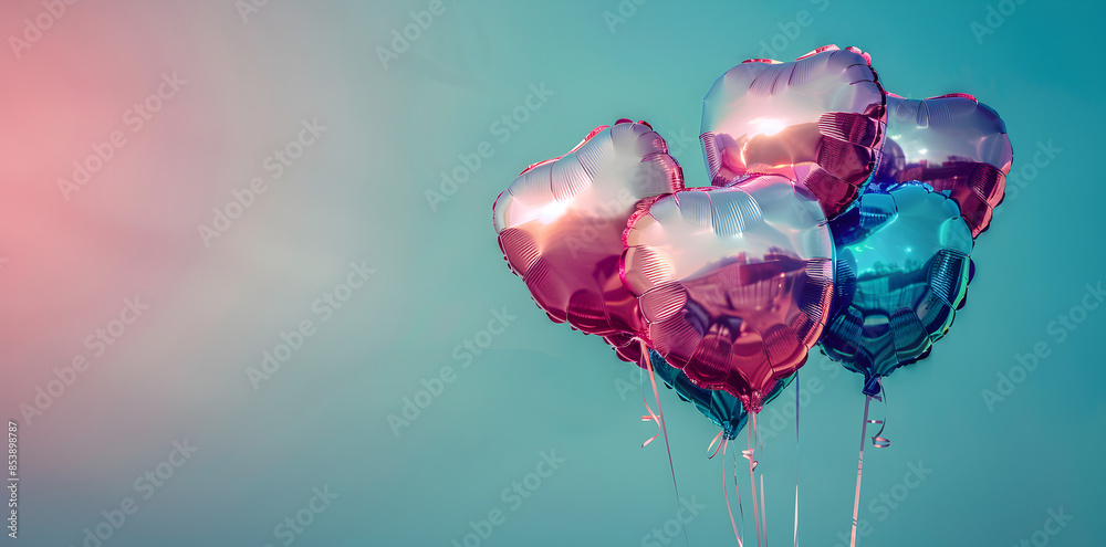 Helium air balloons in heart shape, metallic holographic shiny ...