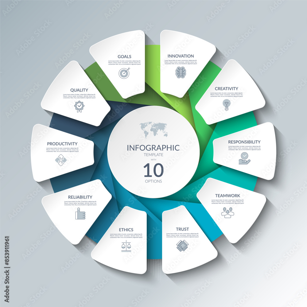 Infographic circular diagram with 10 options. Round chart that can be ...