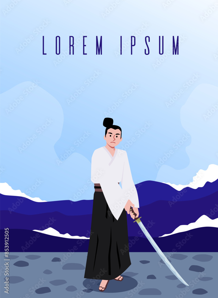 Vector poster illustration showing a samurai with a sword. Stock Vector ...