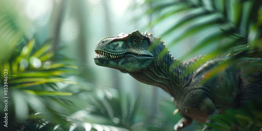 Ilustrace 3D Carnotaurus in Cretaceous scene. Concept Dinosaur animated renders, Prehistoric ...