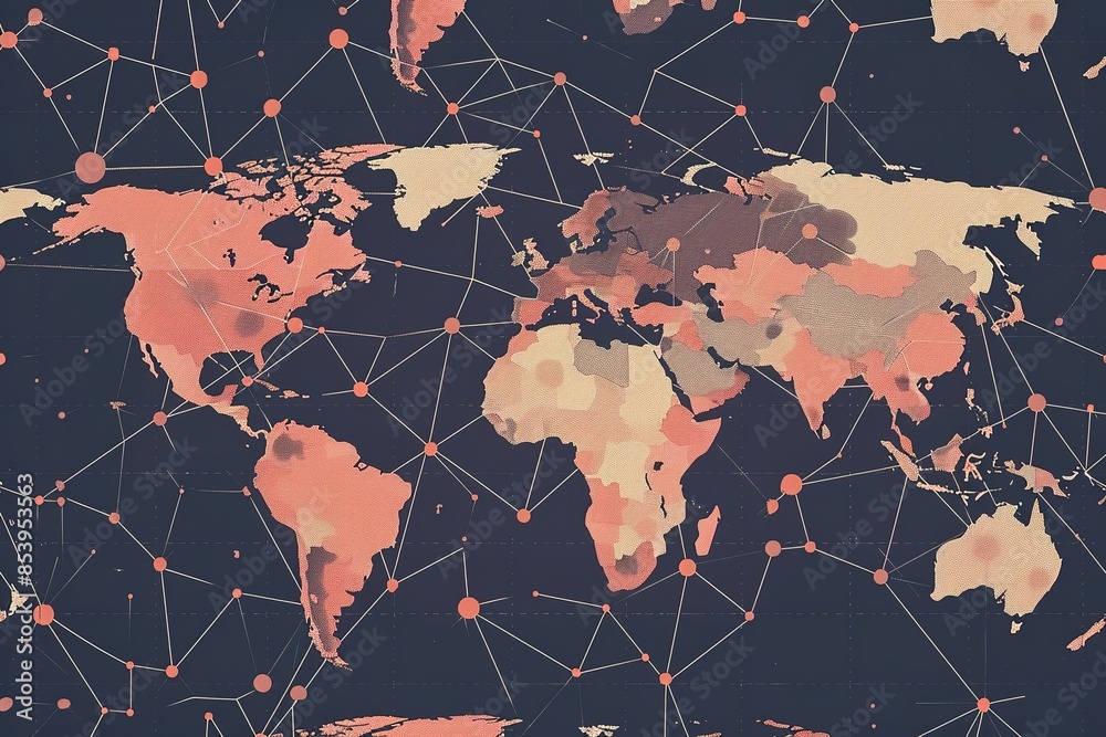 Seamless Pattern Flat Illustration Style World Map Global Network Connection World Map