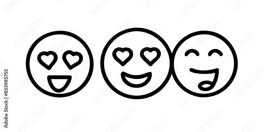 Three happy face emoticons with changing facial expressions;first has ...