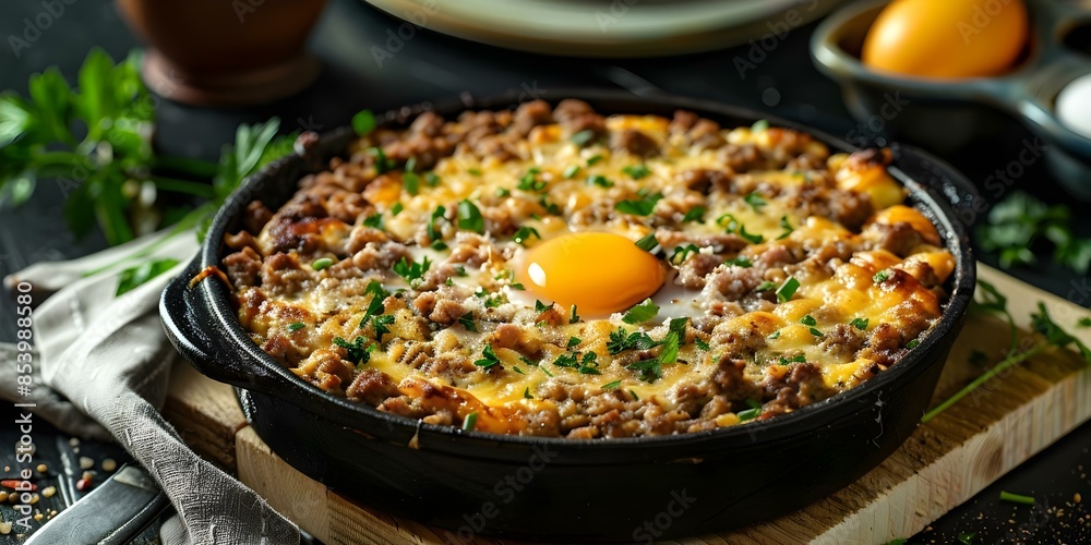 South African Bobotie minced meat dish with spiced flavors and egg ...