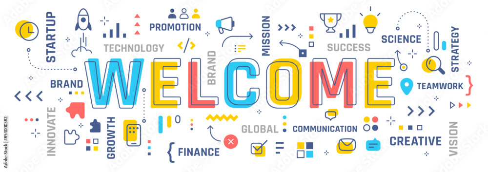 Vector creative illustration of word welcome typography with line icon ...