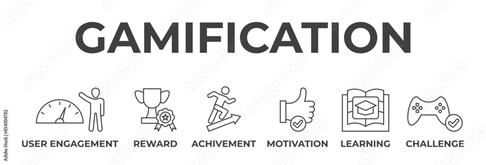 Banner gamification concept. User engagement, reward, achievement ...