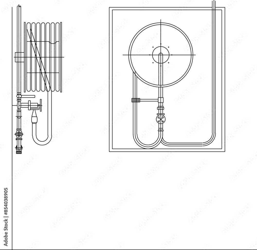 Vector silhouette illustration sketch of detailed design of fire hose ...