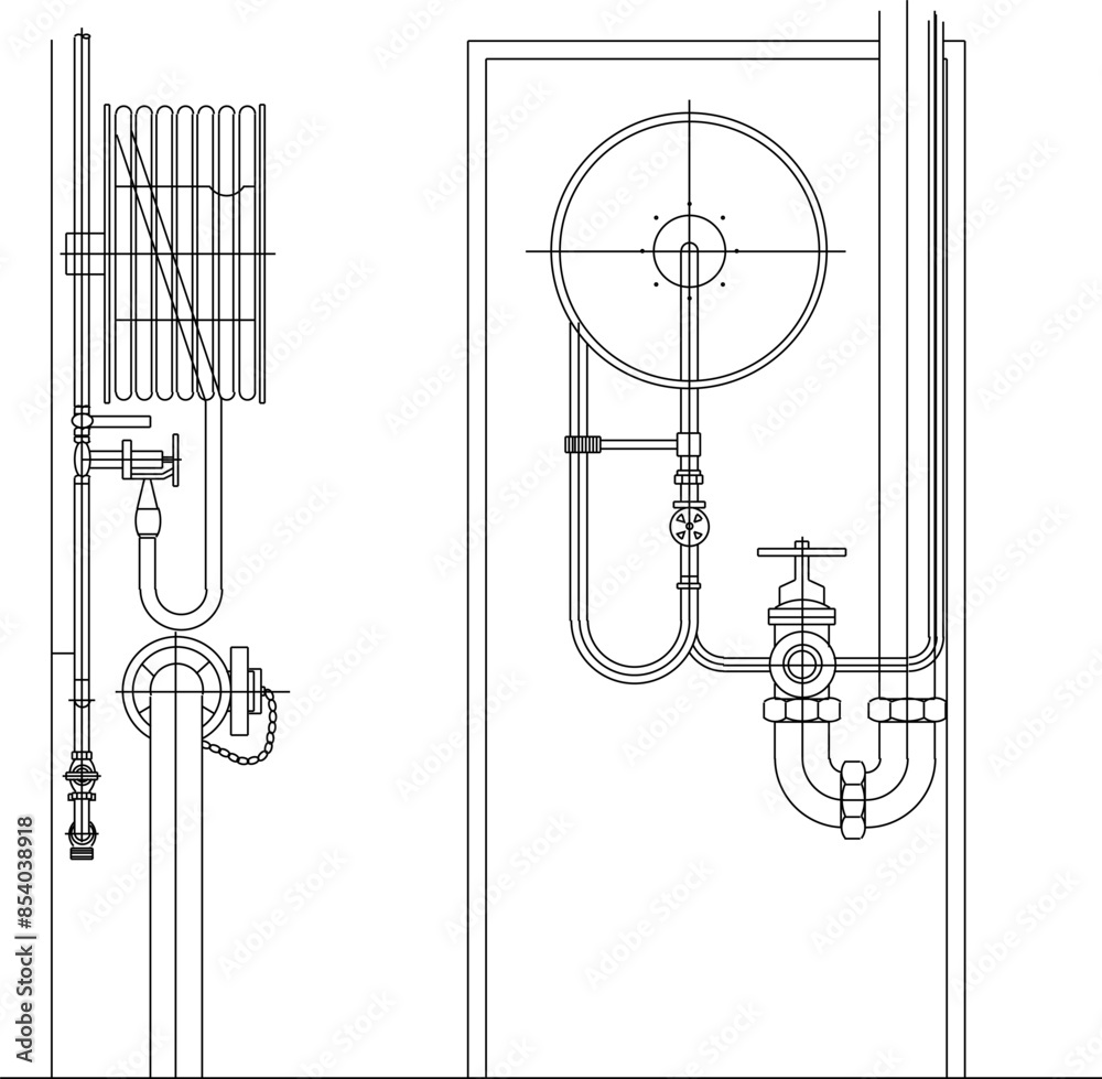 Vector silhouette illustration sketch of detailed design of fire hose ...