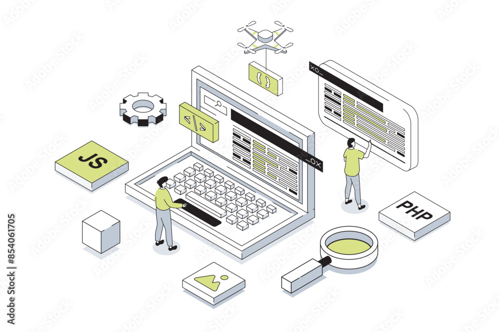 Website Creating 3d Isometric Concept In Outline Isometry Design For