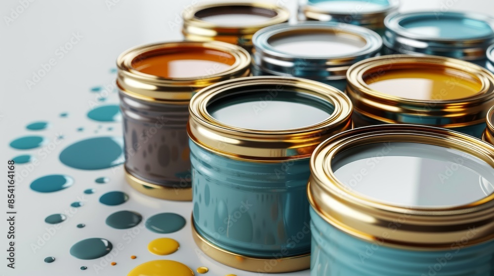 Several open paint cans with different paint colors shown, symbolizing ...