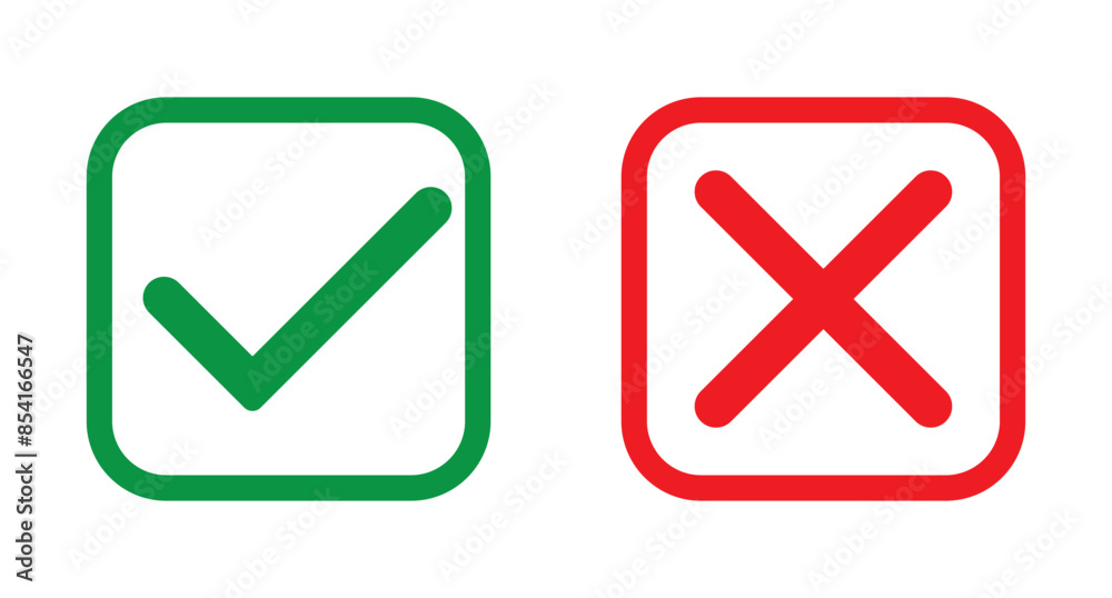 Check mark and wrong mark icon design with stroke line. Tick and cross ...