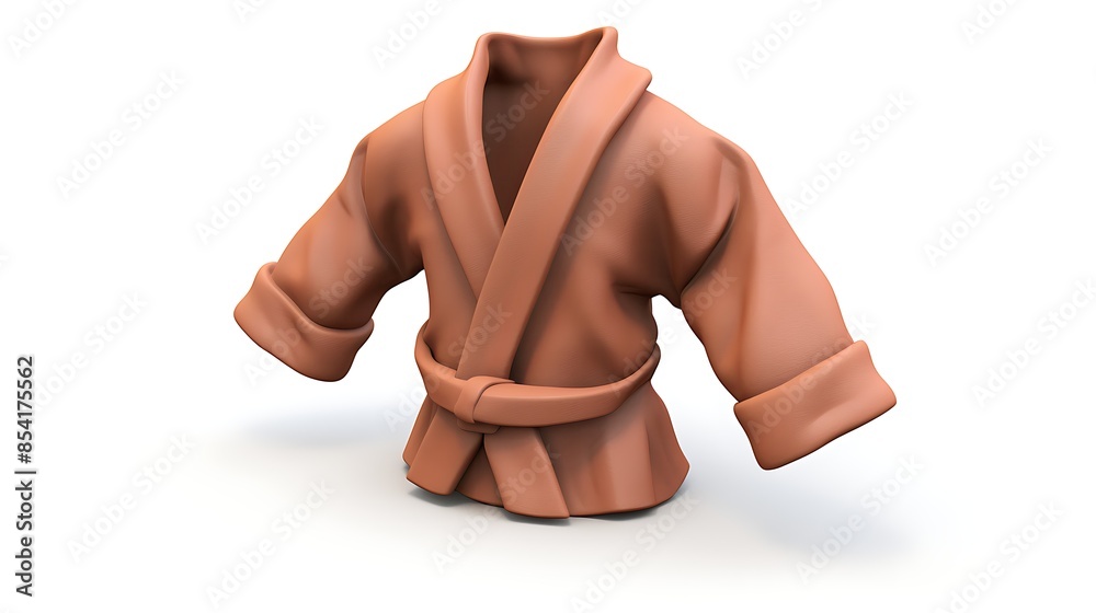 3D rendering illustration of a brown bathrobe. The robe is tied with a ...