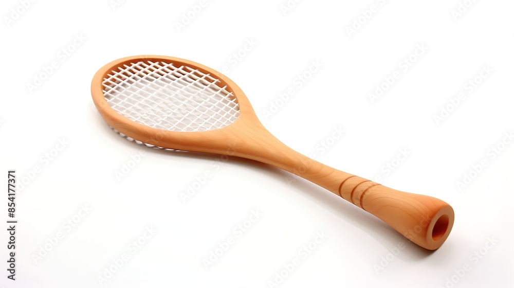 3D rendering of a vintage wooden tennis racket on a white background ...