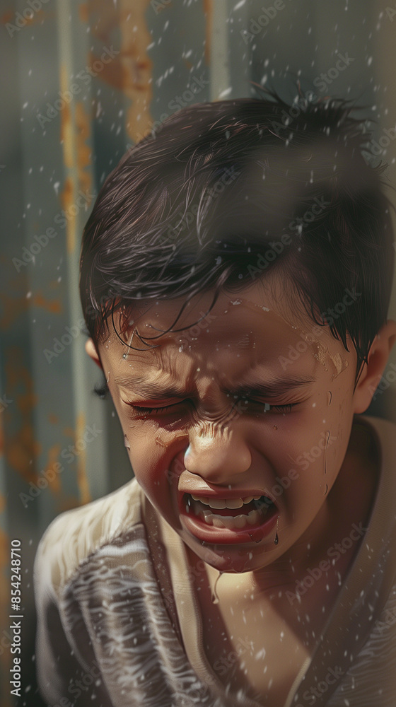 a young boy who appears to be very angry. His eyebrows are furrowed ...