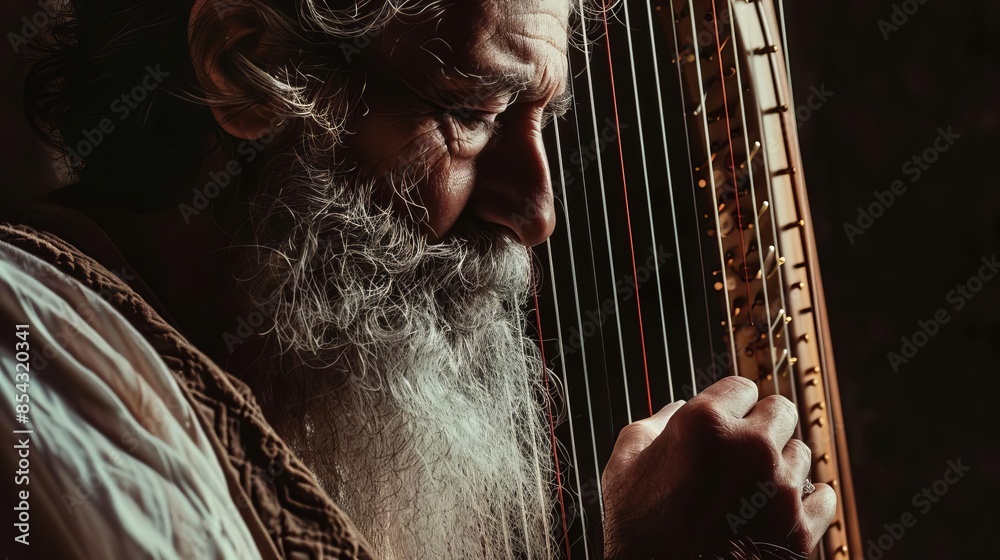 powerful portrait of david playing harp evoking biblical characters and ...