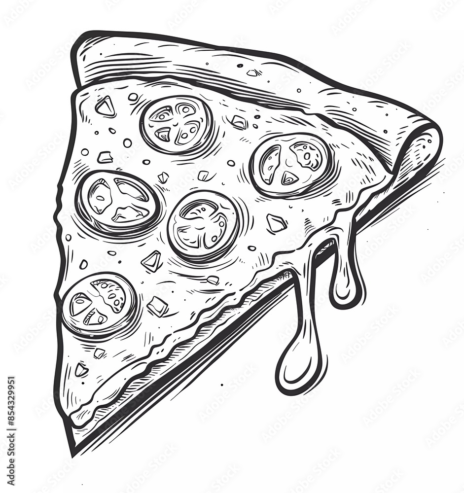 simple vector line art pizza slice drawing coloring page white ...