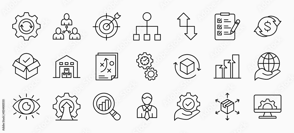 Operation management and business administration icons flat vector ...