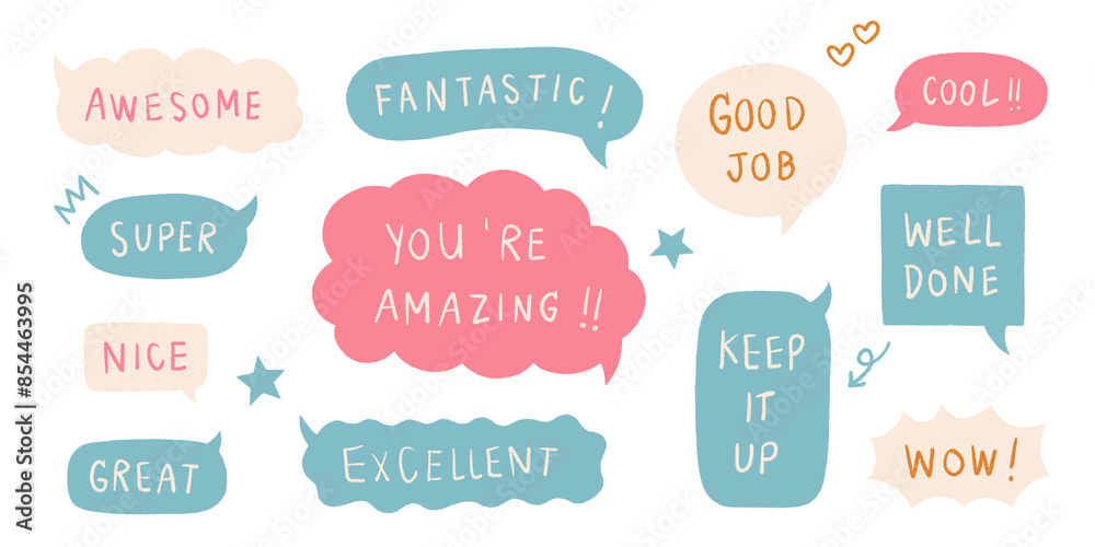 Inspirational, positive, motifs words and phrases. Cute colorful speech ...