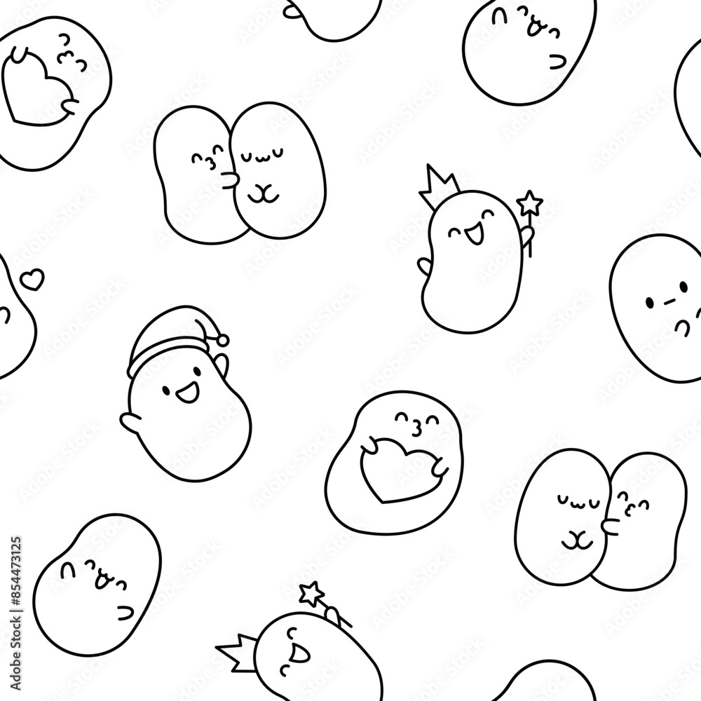 Cute happy potato character. Seamless pattern. Coloring Page. Cartoon ...
