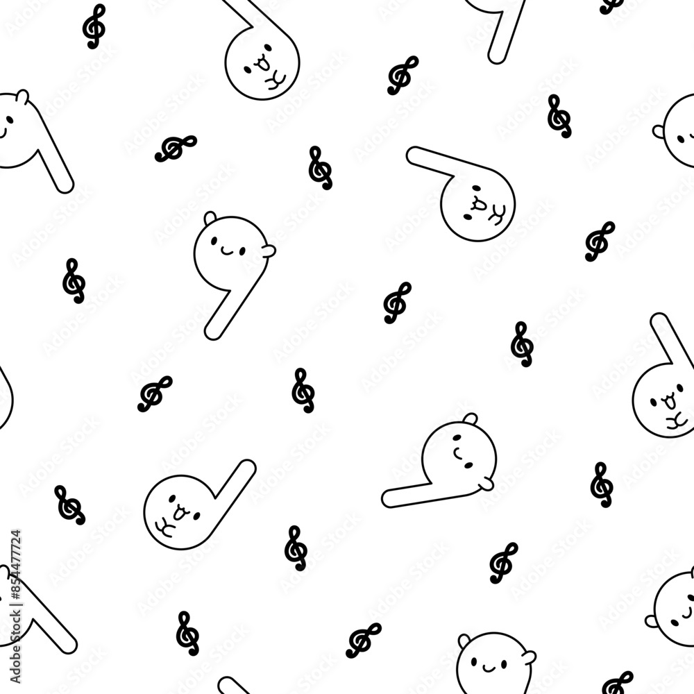 Cute kawaii music notes. Seamless pattern. Coloring Page. Funny cartoon ...
