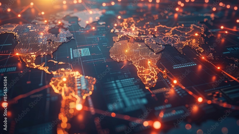 Detailed digital map showcasing the intricate global logistics network ...