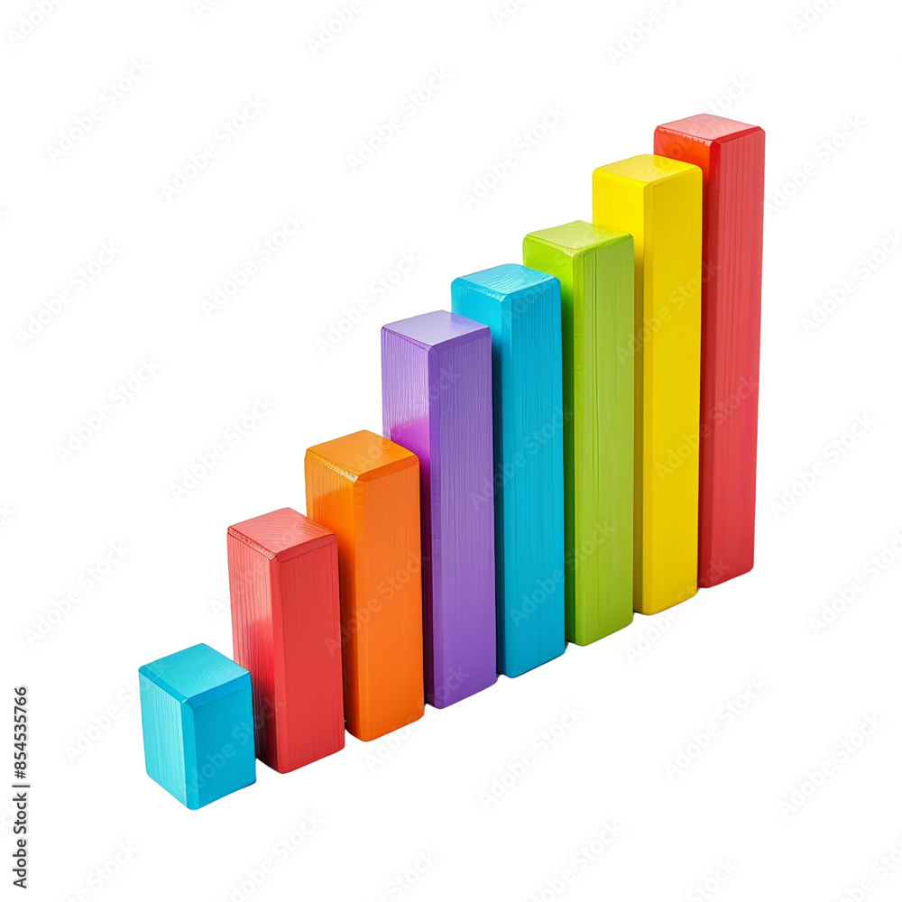 Colorful 3D bar graph illustration representing data analysis, growth, and statistics with ...