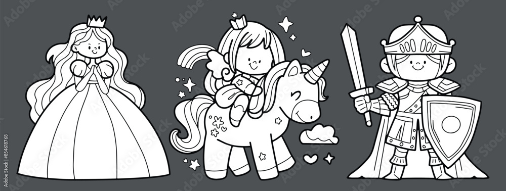fairy tale prince princess dragon fairy line drawing, wear white hand ...