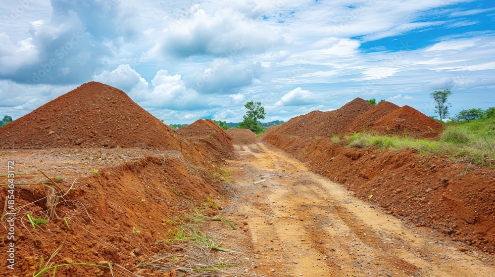 Common rural excavated laterite clay mounds for construction site ...