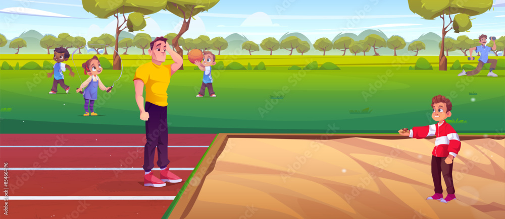 Father and son exploring nature together. Vector cartoon illustration ...