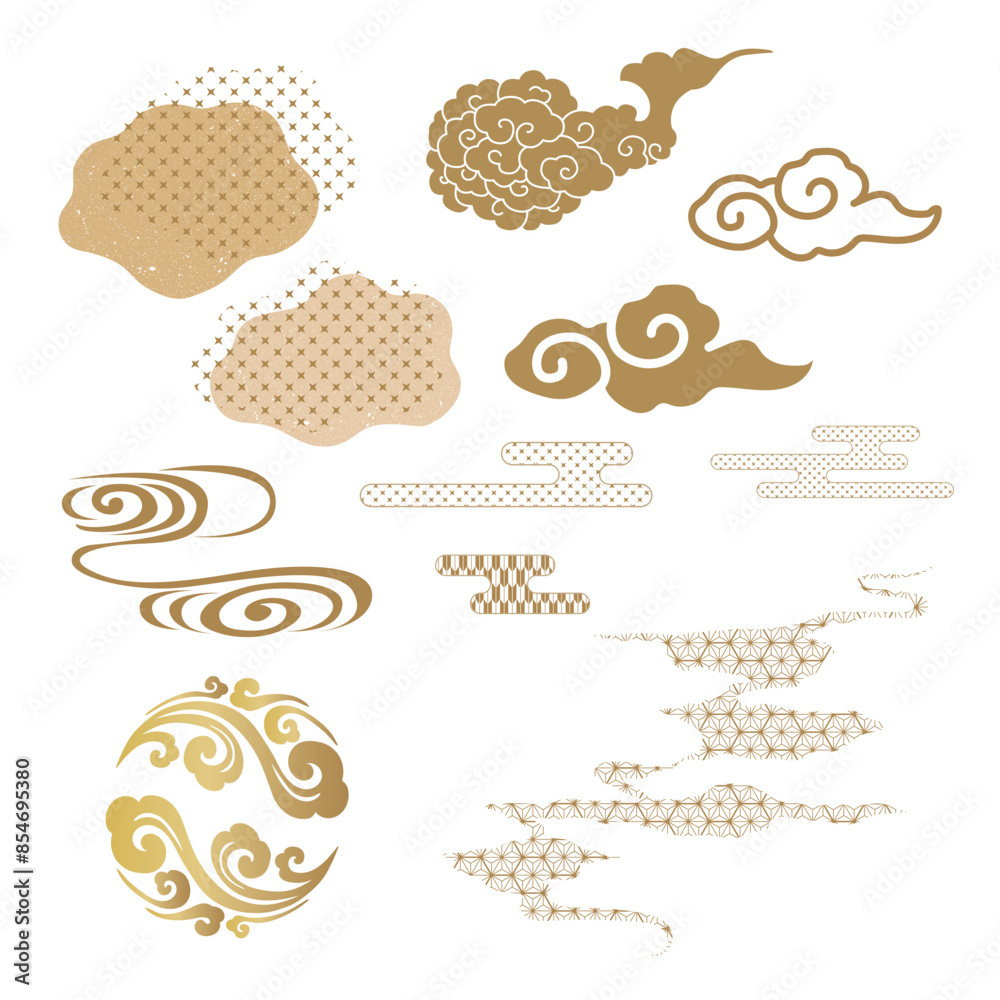 Brown and gold Chinese cloud in vintage style. Asian traditional icon ...