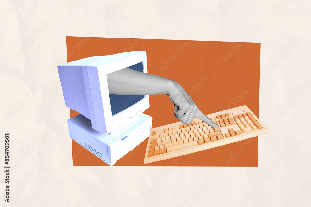 Composite collage picture image of computer monitor finger typing ...