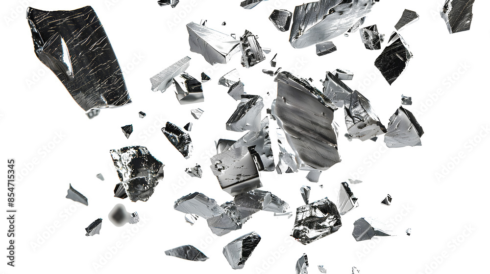 pieces of magnesium floating in the air, white background Stock ...