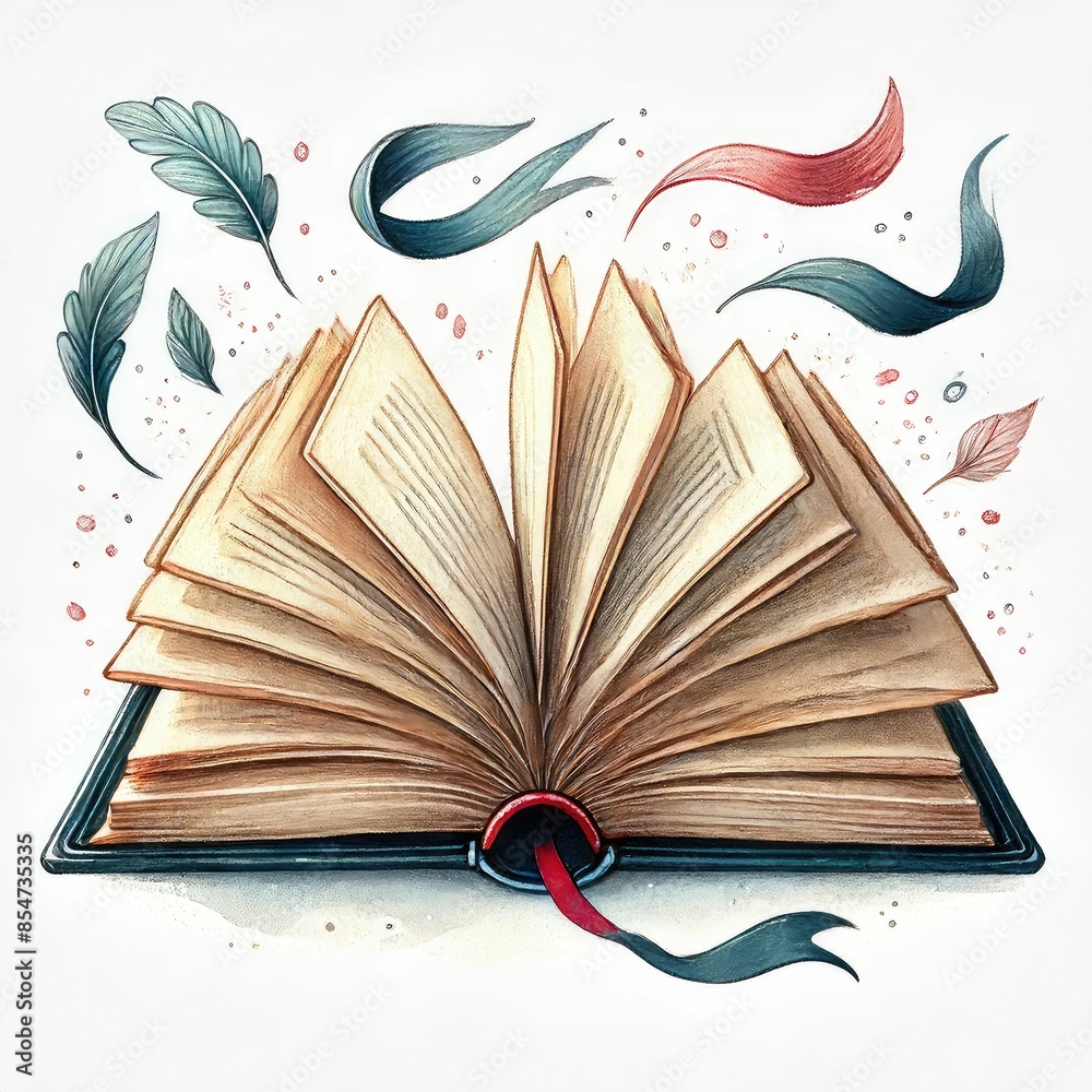 Open book clipart with pages fluttering in the breeze.. watercolor ...