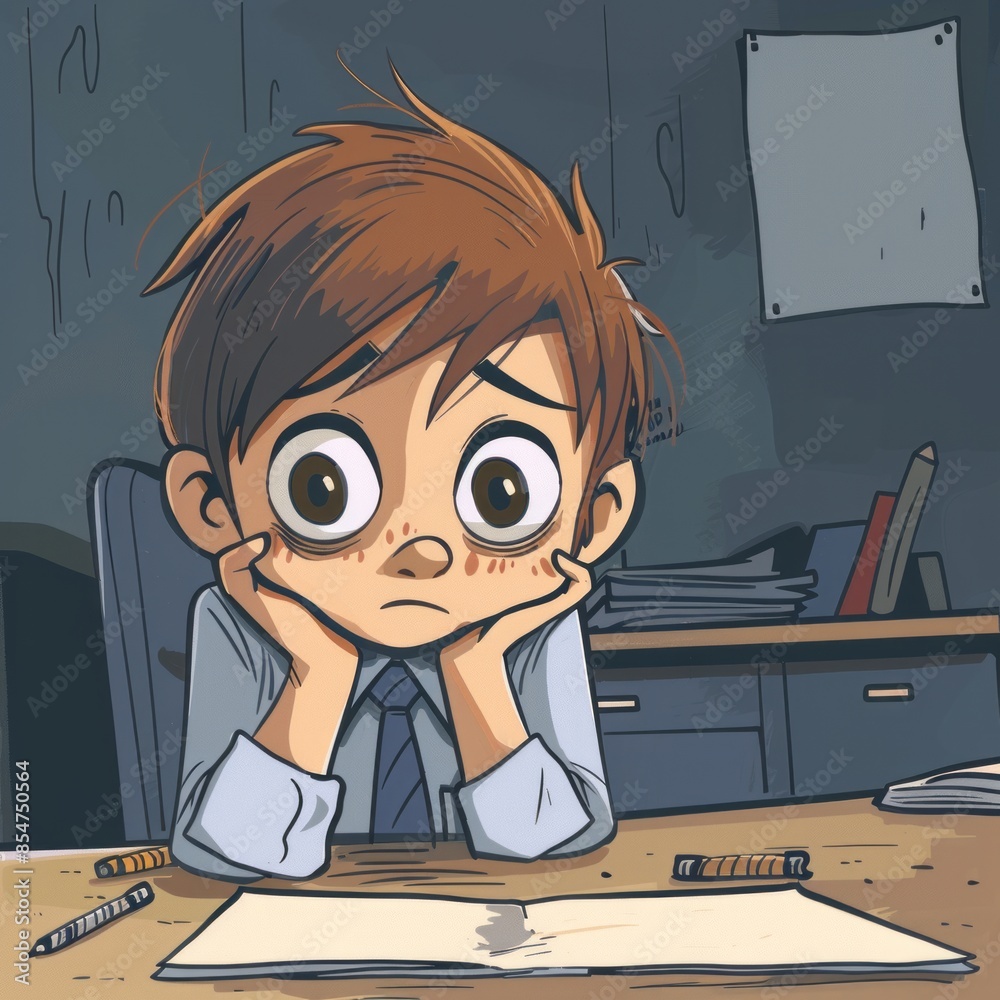 cartoon boy with freckles and a worried expression, sitting on the ...