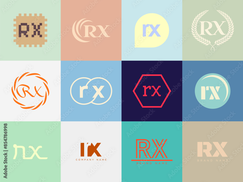 RX logo company template. Letter r and x logotype. Set different ...