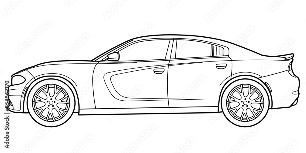 Ivano-Frankivsk, Ukraine - 18 June 2024: Outline drawing of a Dodge ...
