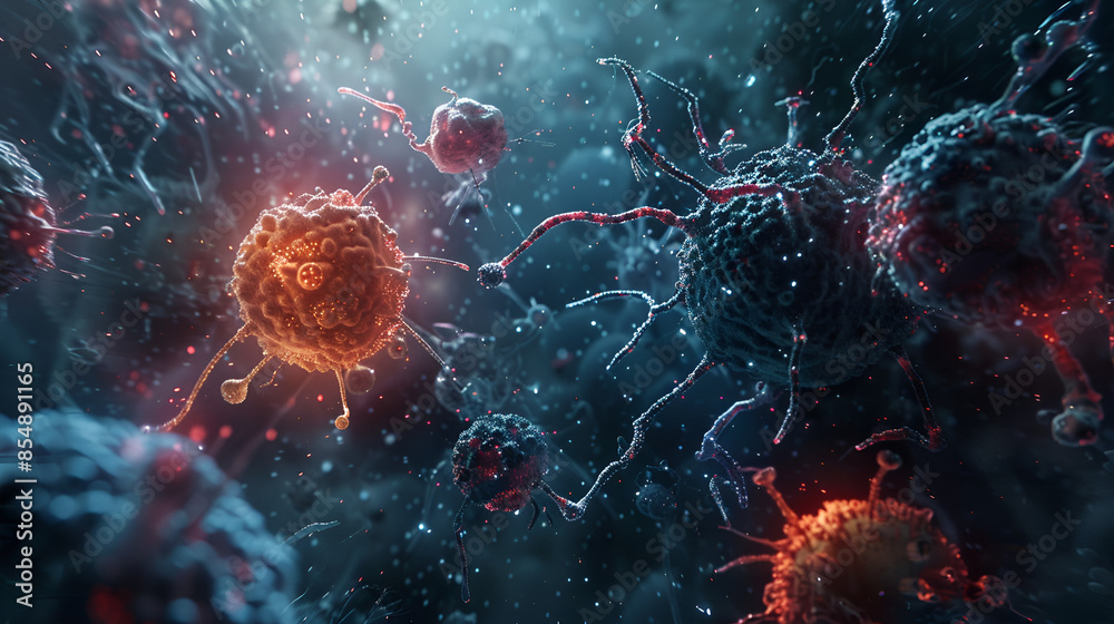 Covid virus, spreading in human body cells, magnified view from a ...
