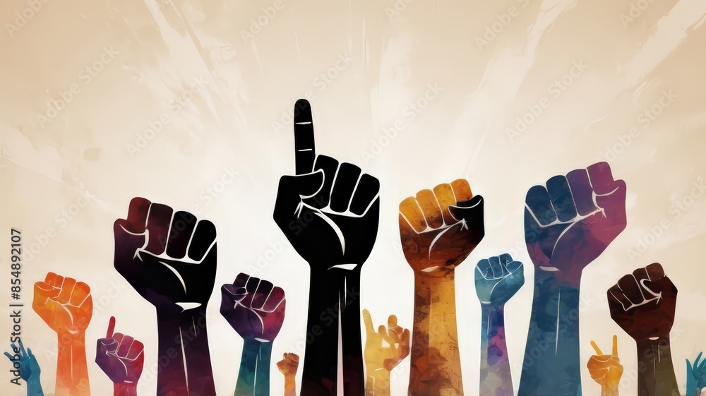 illustration of Raised hands fist on dark abstract background. Human ...