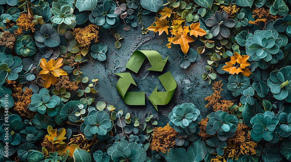 Recycle symbol on green background with recycle bin. Concept ...