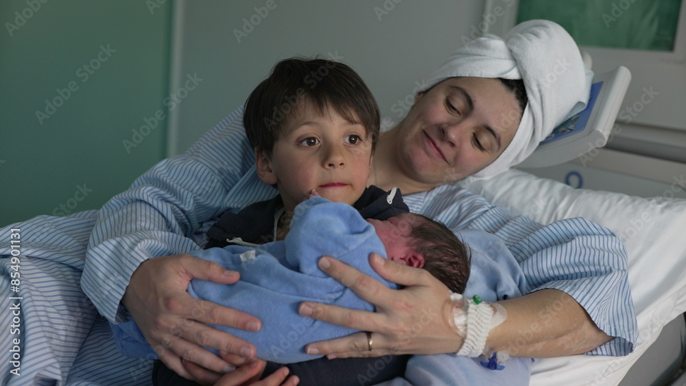 Newborn Baby Welcomed by Joyful Family in Hospital Room - Young brother ...